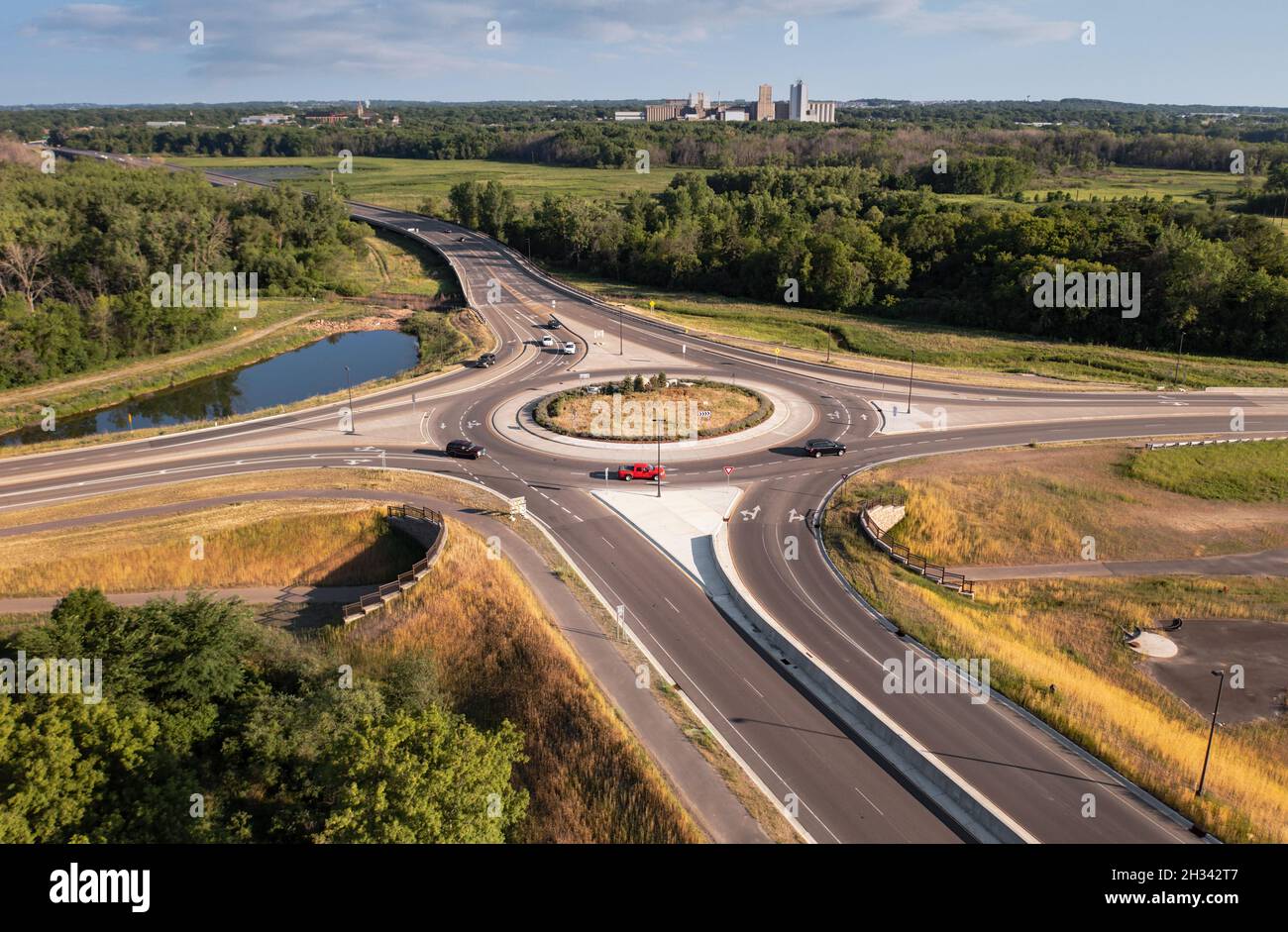 Roundabout Outside Agriculture Town - drone aerial Stock Photo - Alamy