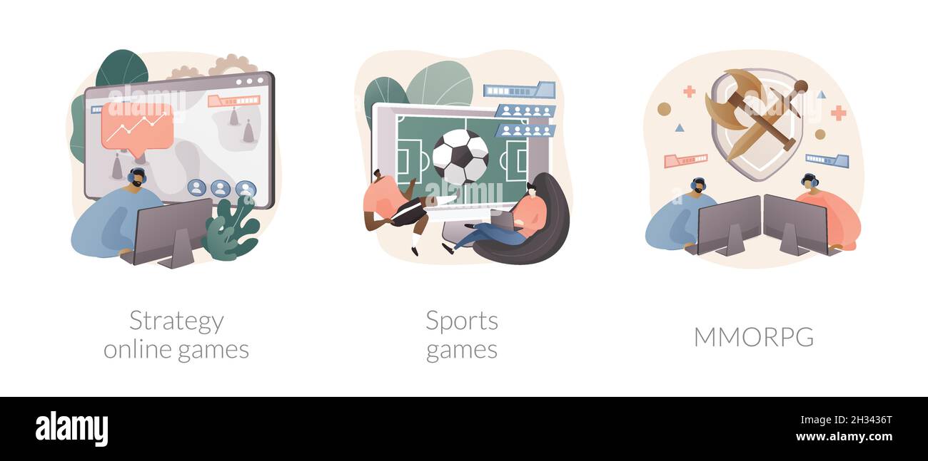 Playing computer games abstract concept vector illustrations Stock ...