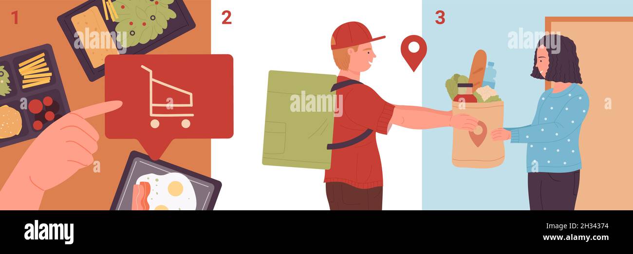 Fast express delivery service of food set from supermarket or grocery ...