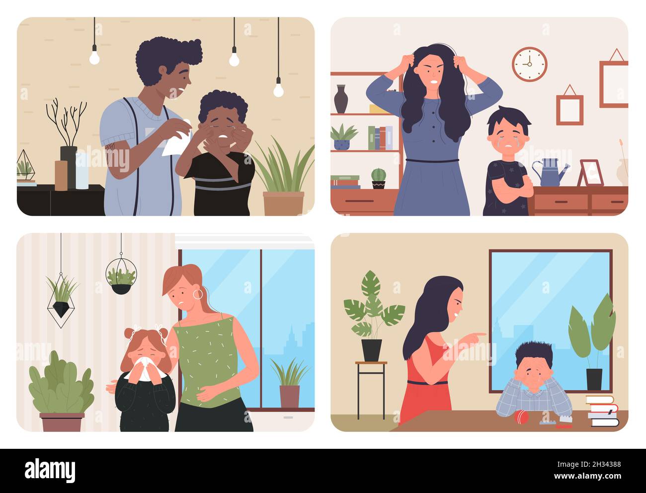 Family quarrel between parent and child set vector illustration ...