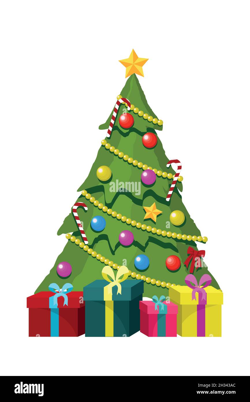 Christmas tree with gift boxes and ornaments Stock Vector Image & Art ...