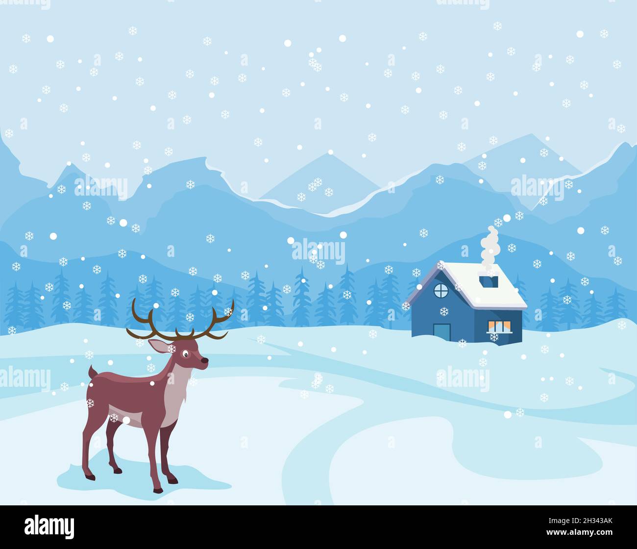 Reindeer in winter landscape Stock Vector Images - Alamy