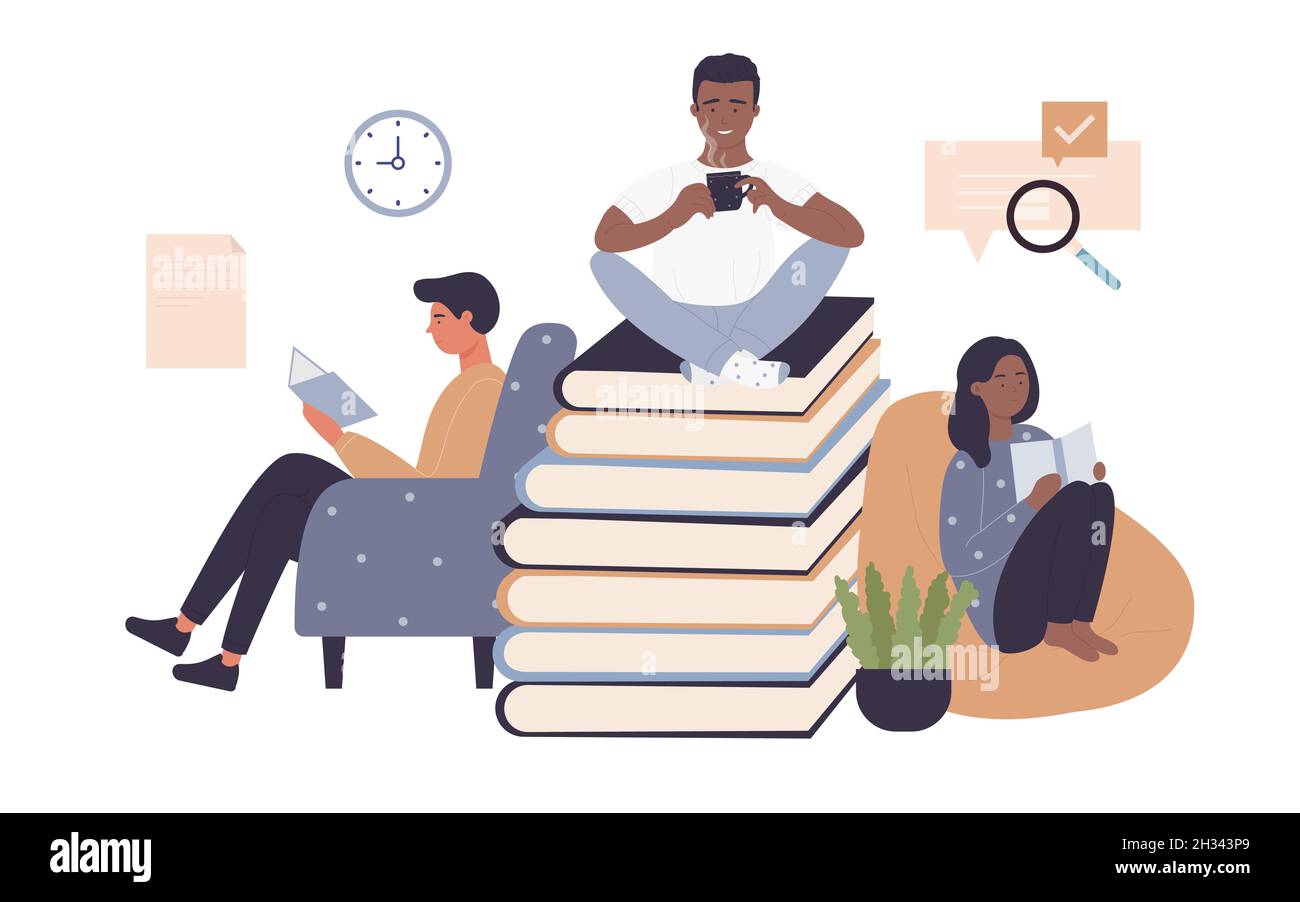 Cartoon People Reading Books