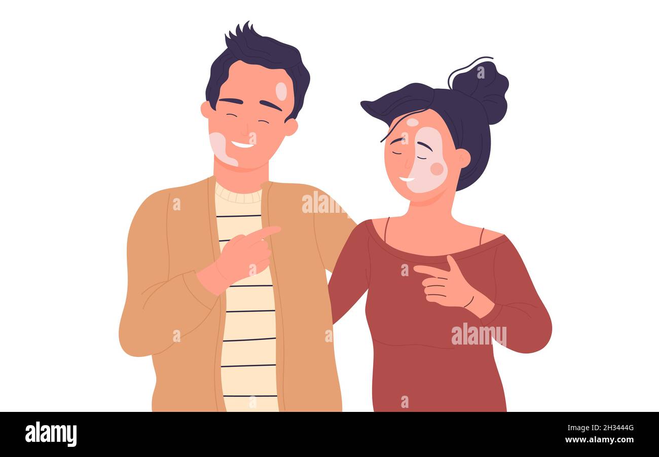 People with vitiligo vector illustration. Cartoon portraits of positive ...