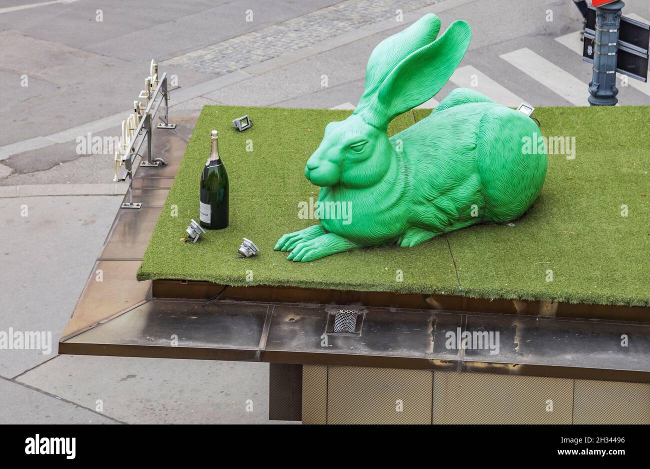 Vienna, Austria - October 2019: A green statue of hare or rabbit based ...