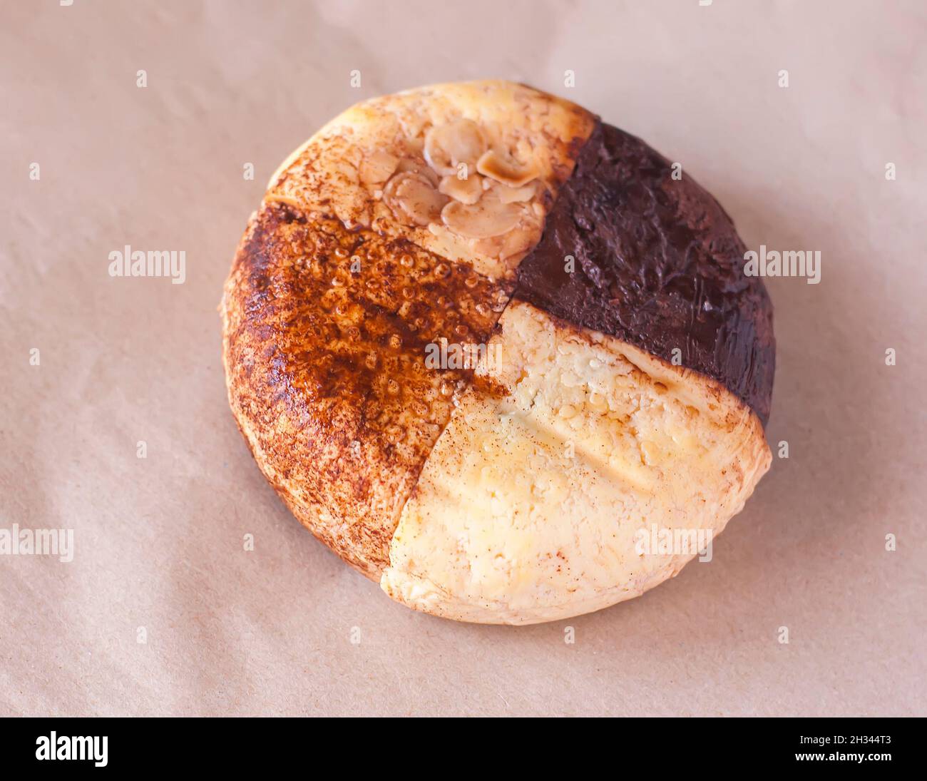 Different kind of homemade sweet cheese with cinnamon, chocolate, cacao ...