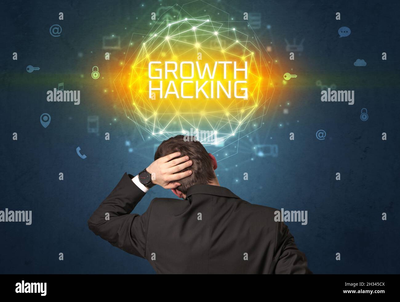 Rear view of a businessman, online security concept Stock Photo - Alamy