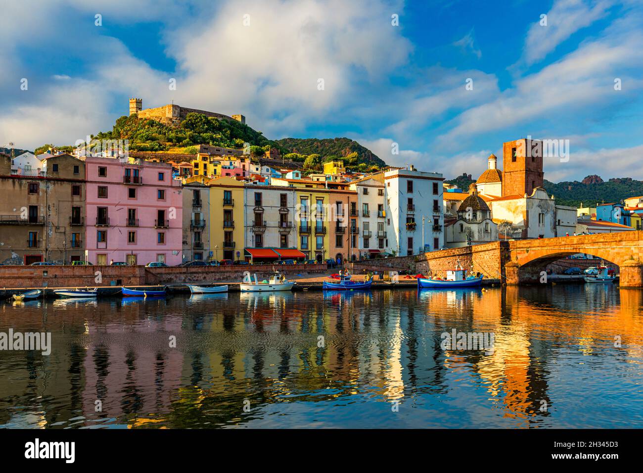 Beautiful view of Bosa town, Sardinia island, Italy. Travel destination ...
