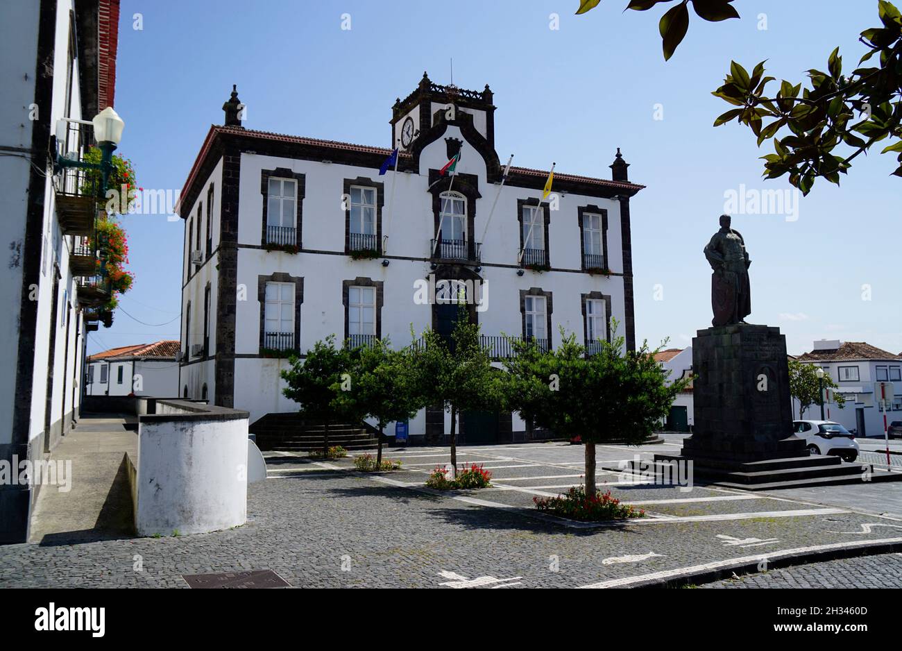 traditional building style on the azores islands with black lava stone ...