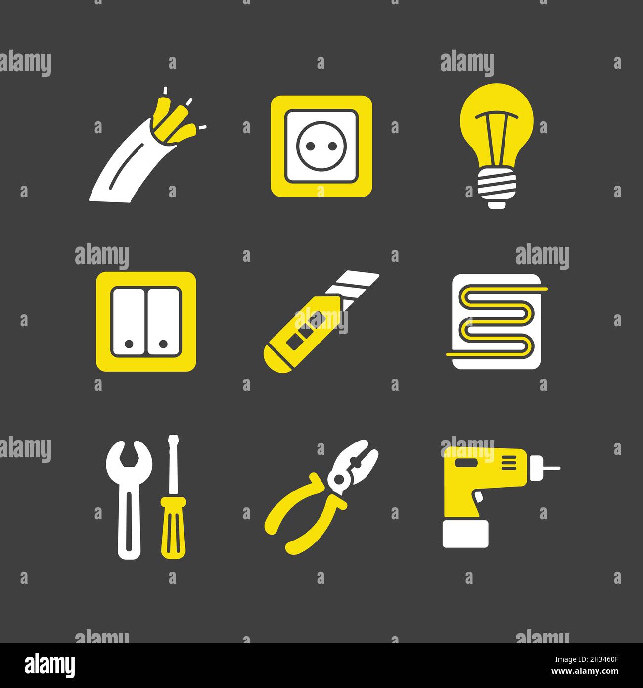 Home repair, electric vector icons set on dark background. Graph symbol ...