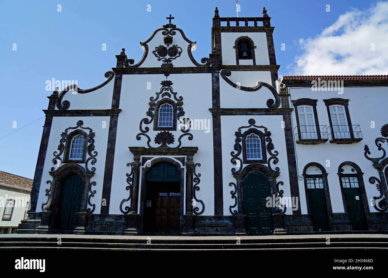 traditional building style on the azores islands with black lava stone ...