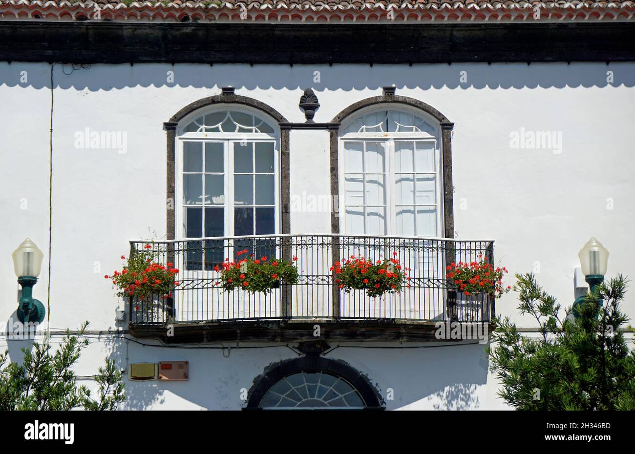 traditional building style on the azores islands with black lava stone ...