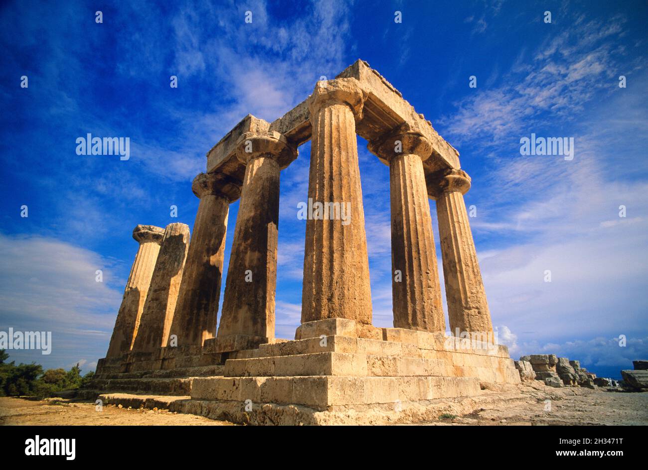 Temple of Apollo at Corinth, Corinth, Peloponnese, Greece Stock Photo ...