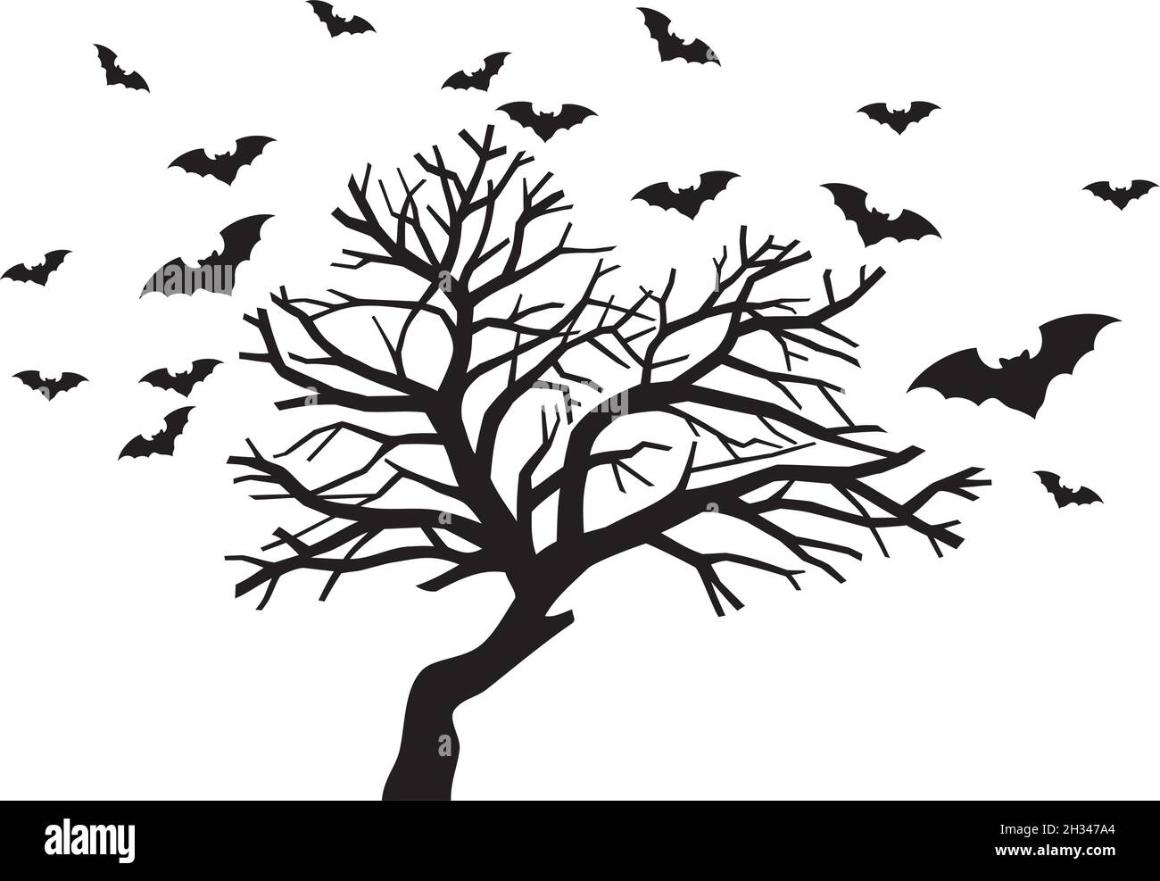 Spooky tree flock of bats vector illustration Stock Vector Image & Art - Alamy