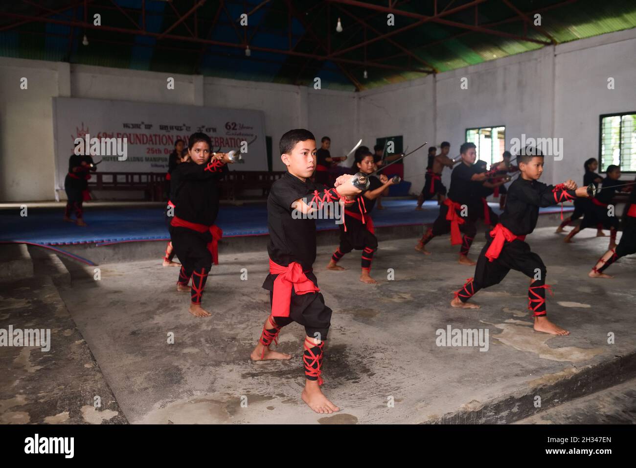 Imphal, India. 18th Oct, 2021. Students seen practicing Thang Ta an ...