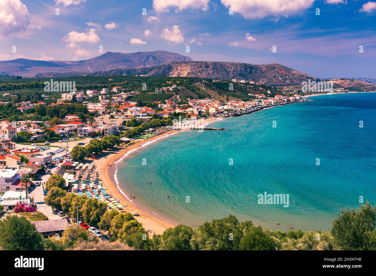 Greek holidays, beautiful Kalyves village with turquoise sea in Crete ...