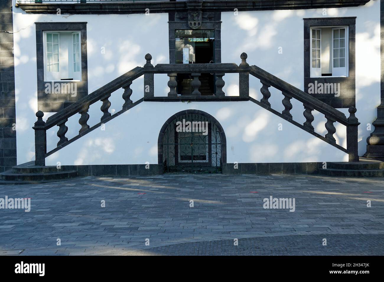traditional building style on the azores islands with black lava stone ...