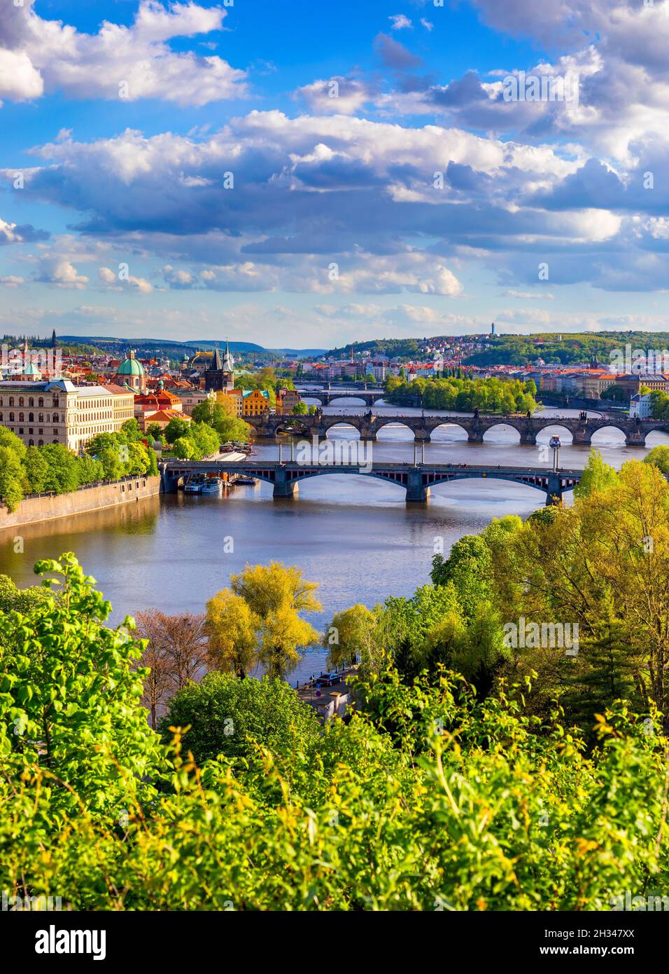Amazing spring cityscape, Vltava river and old city center with ...