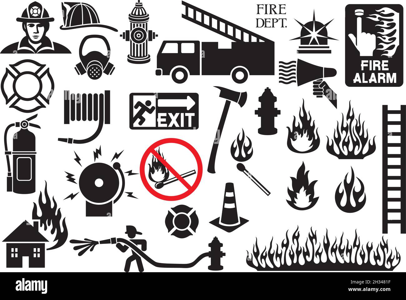 Burning house firefighter Stock Vector Images - Alamy