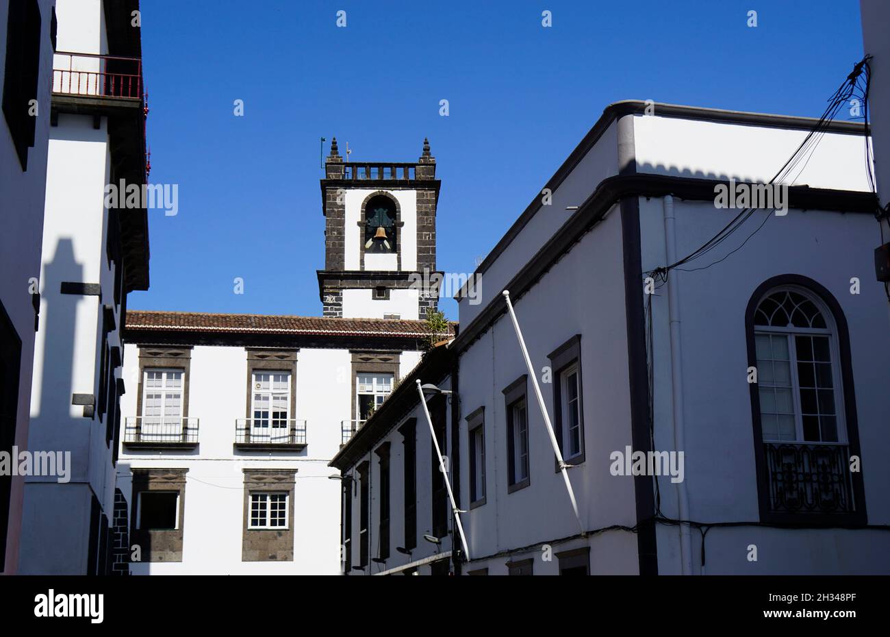 traditional building style on the azores islands with black lava stone ...