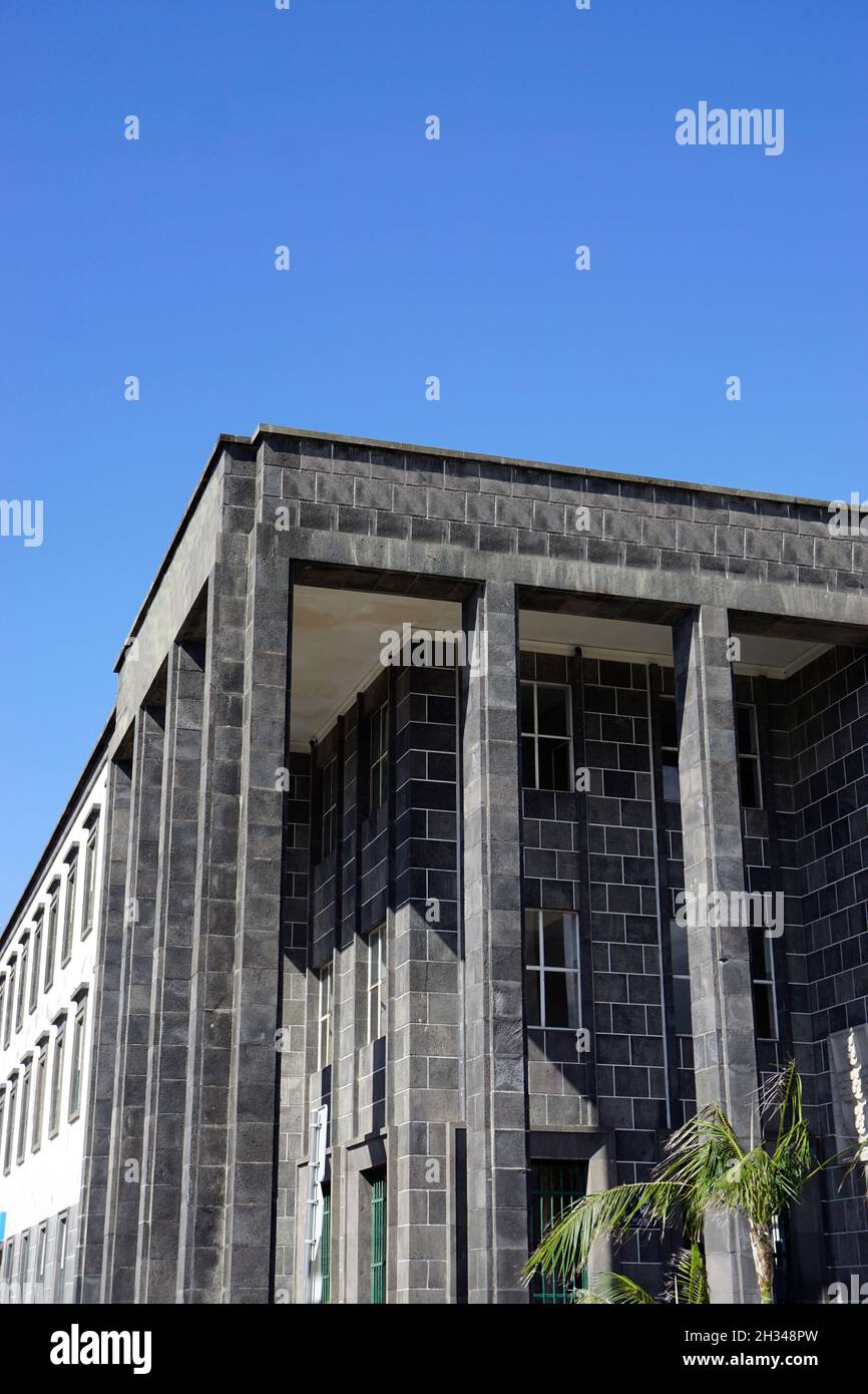 traditional building style on the azores islands with black lava stone ...