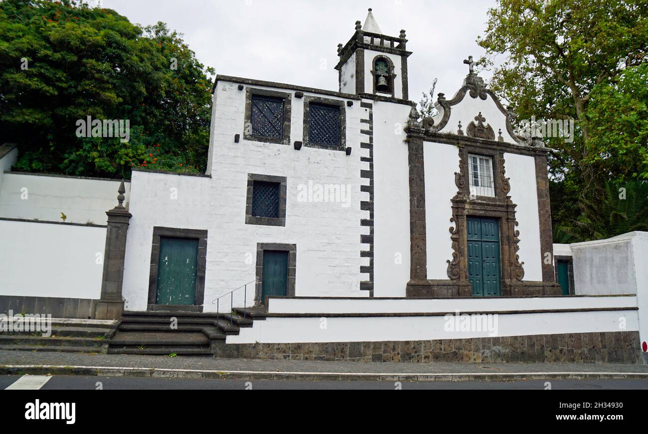 traditional building style on the azores islands with black lava stone ...