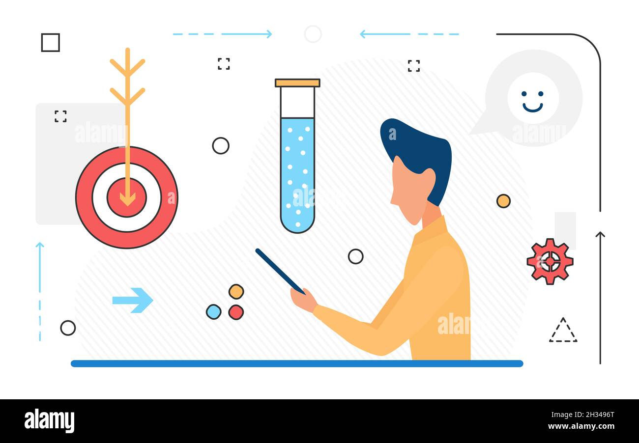 Flat style vector illustration of cartoon male researcher character ...