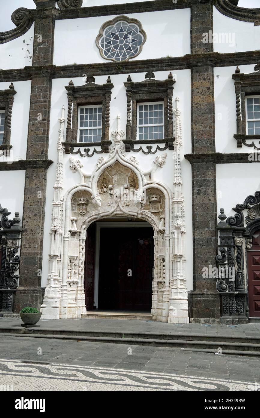 traditional building style on the azores islands with black lava stone ...