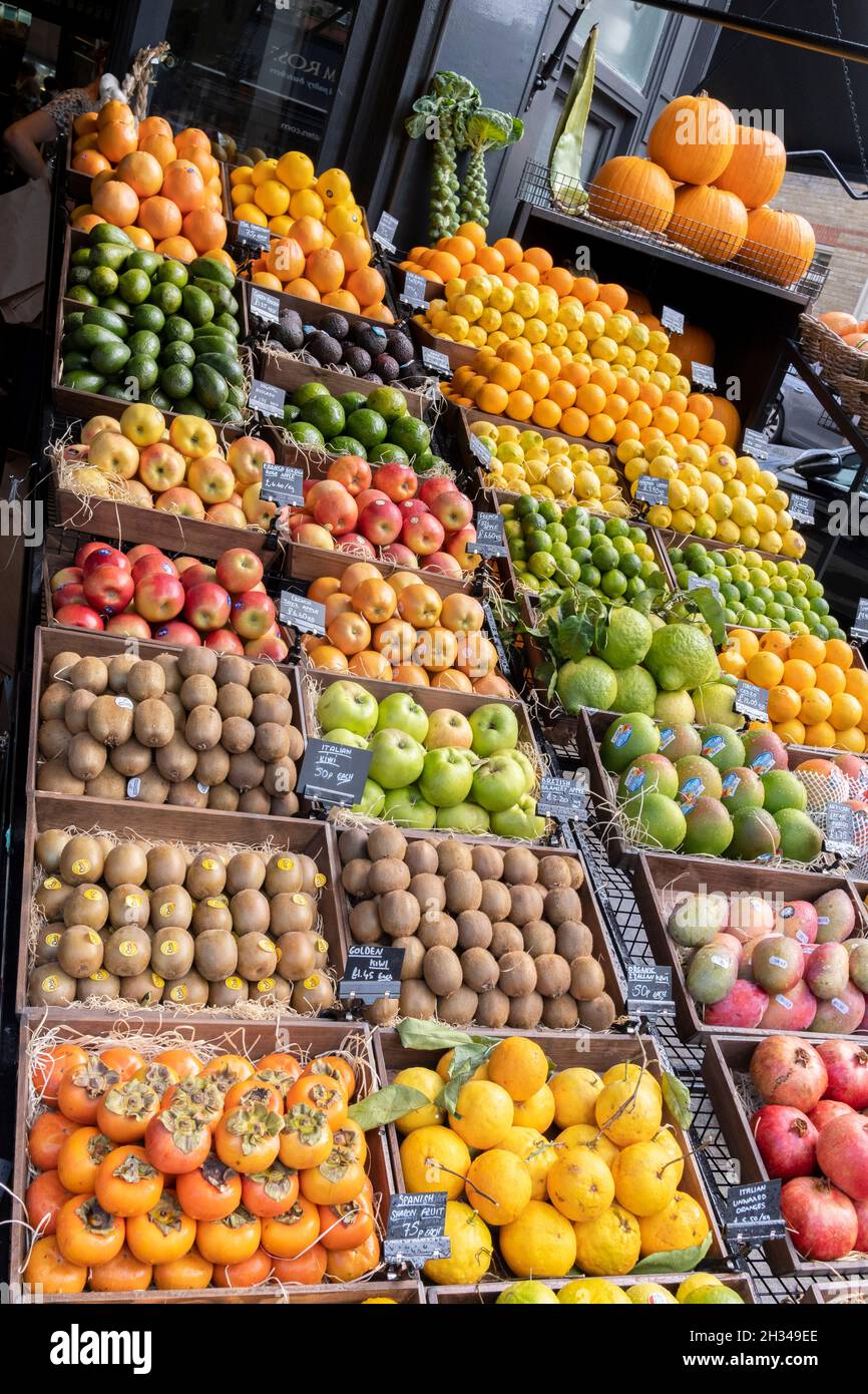 Local grocer 'Bora & Sons', a fruit and veg retailer, displays its ...