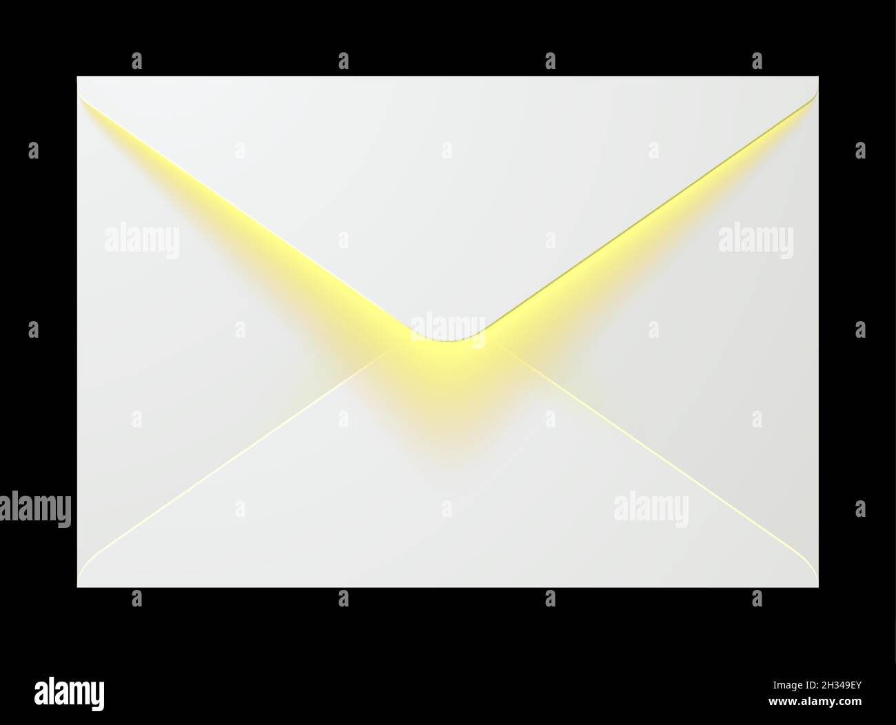 Open white envelope with yellow light glowing from inside, isolated on ...