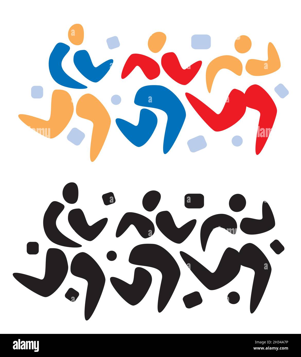 Running race, jogging. Stylized symbol of three runners. Black and ...