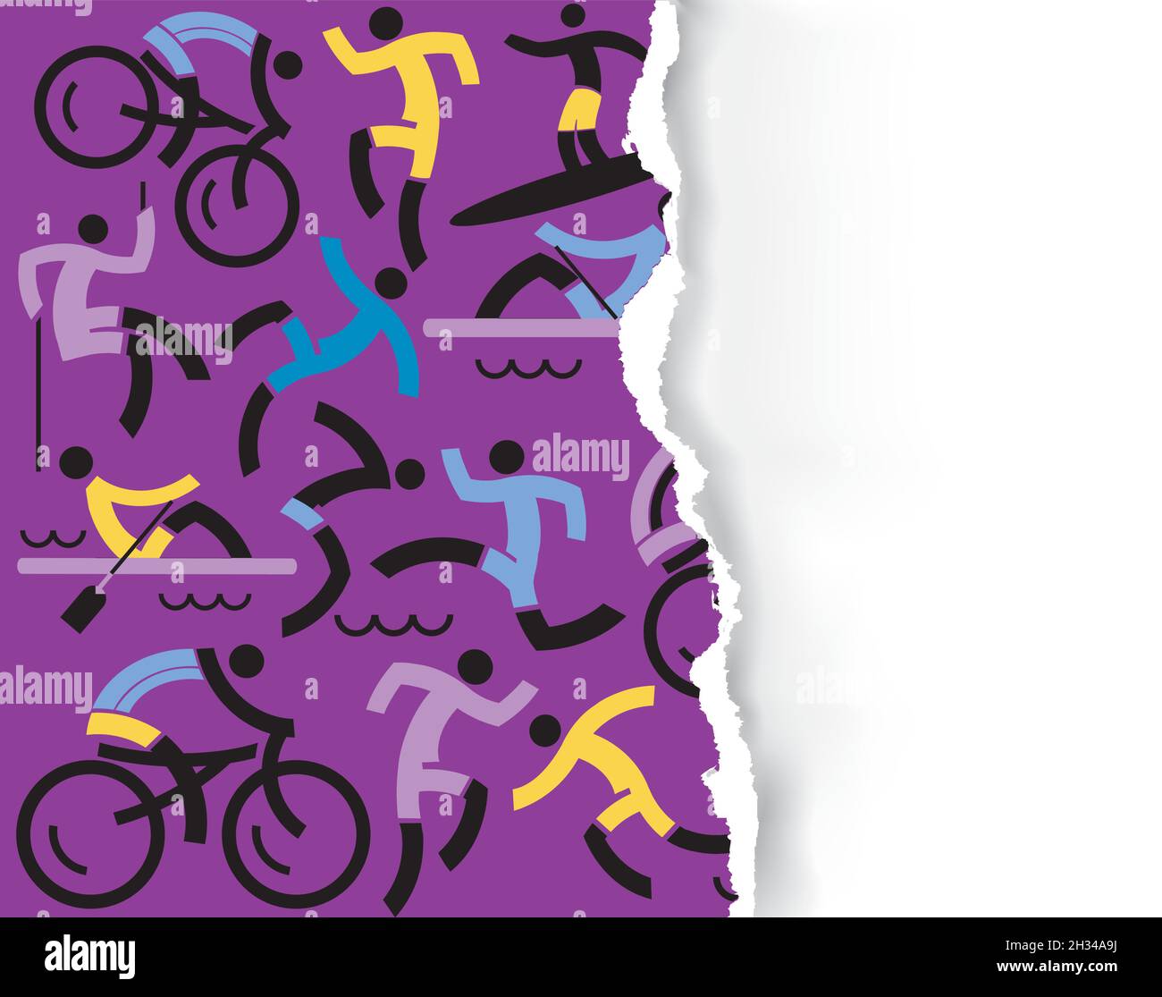 Outdoor sports icons ripped paper background. Illustration of torn ...
