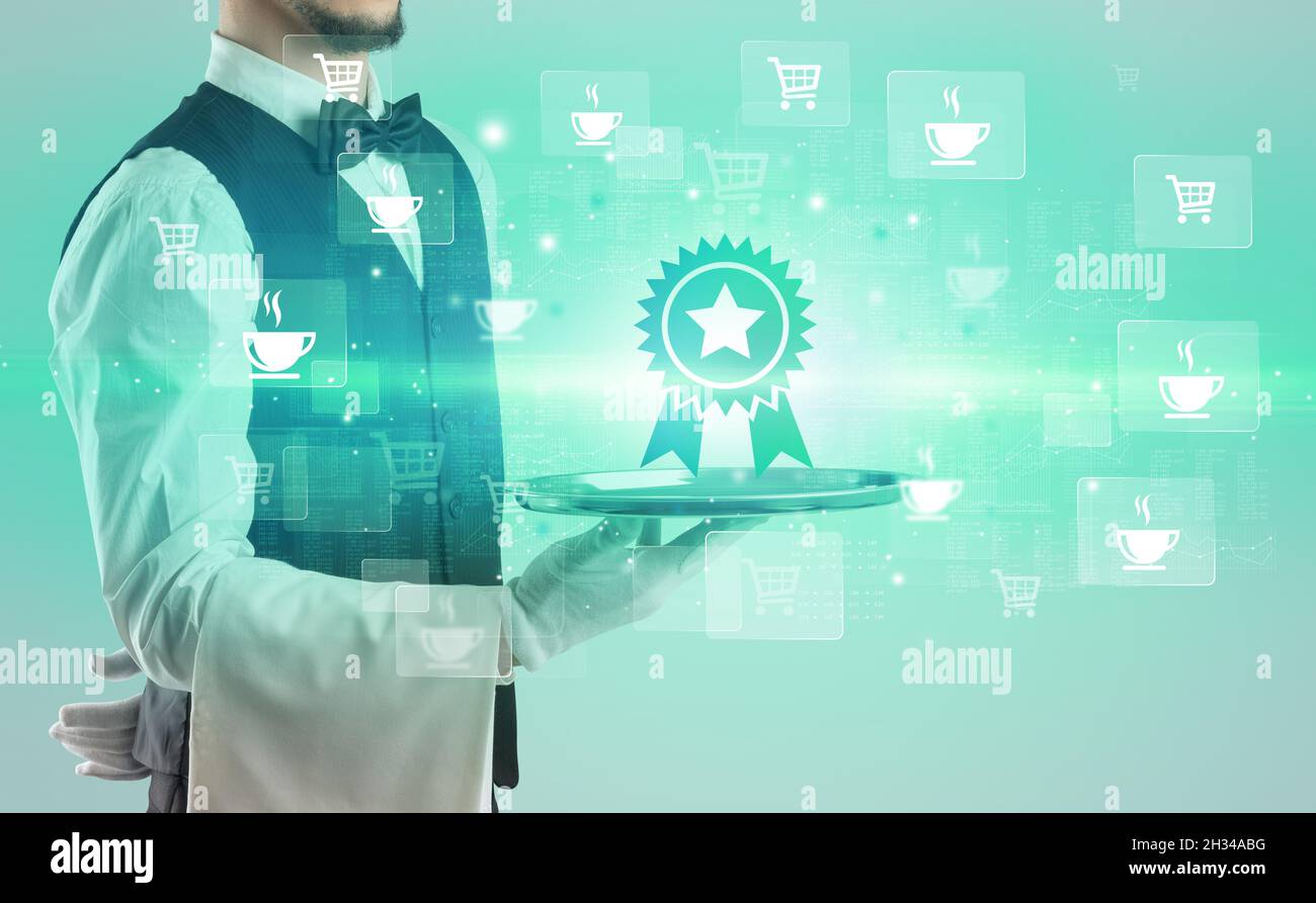 Waiter serving business idea concept Stock Photo - Alamy