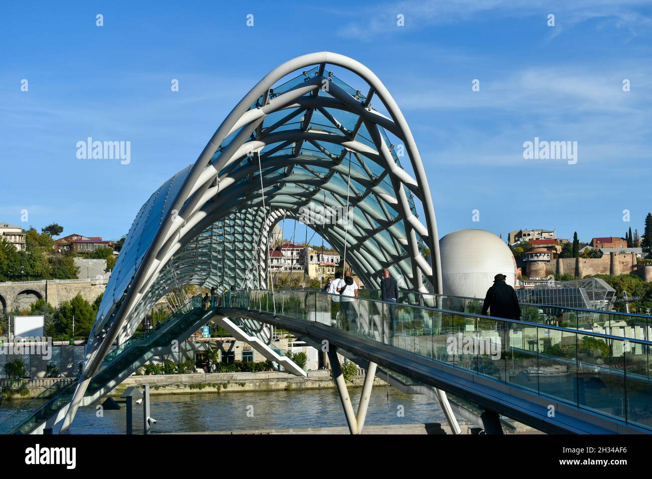 Tbilisi, Georgia - October 24, 2021: The Bridge of Peace, bow-shaped ...