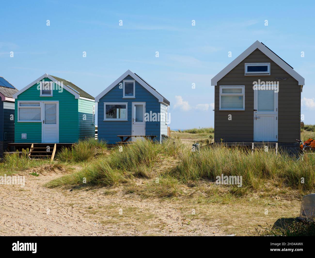 Beach huts at Mudeford Spit, Hengistbury Head, Dorset, UK Stock Photo ...