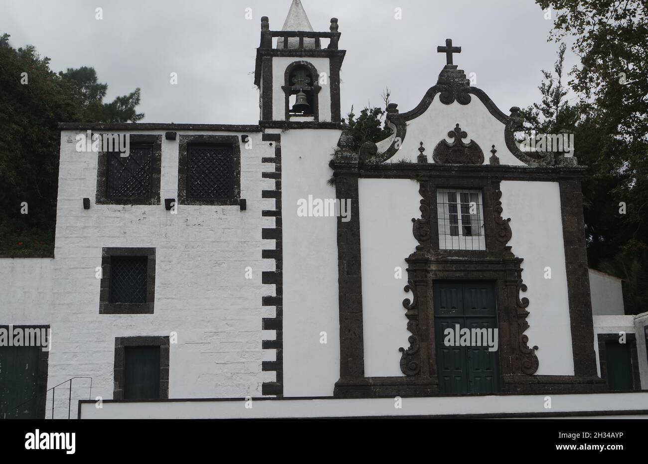 traditional building style on the azores islands with black lava stone ...