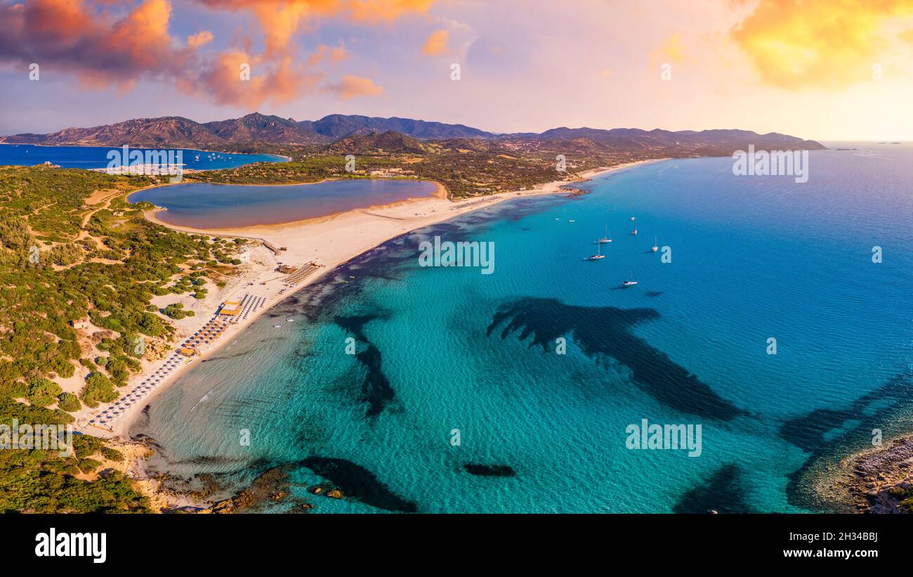 Torre di Porto Giunco Tower and Simius Beach near Villasimius, Sardinia ...