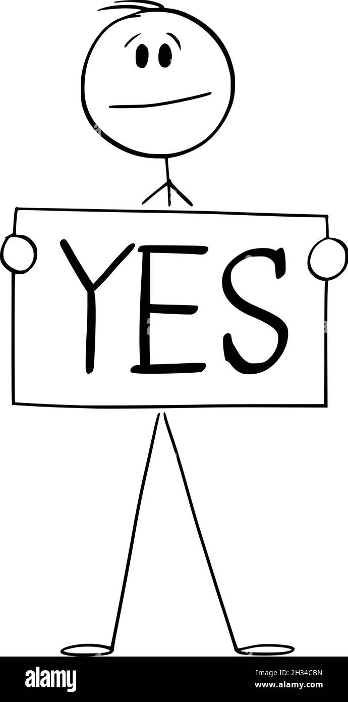 Person Holding Yes Sign , Vector Cartoon Stick Figure Illustration ...