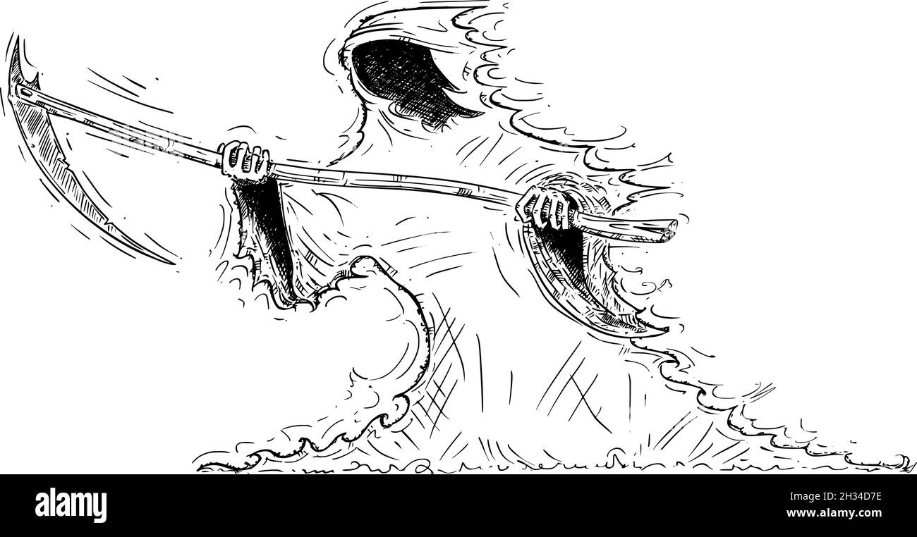 Grim Reaper or Death Personification with Scythe, Vector Cartoon ...