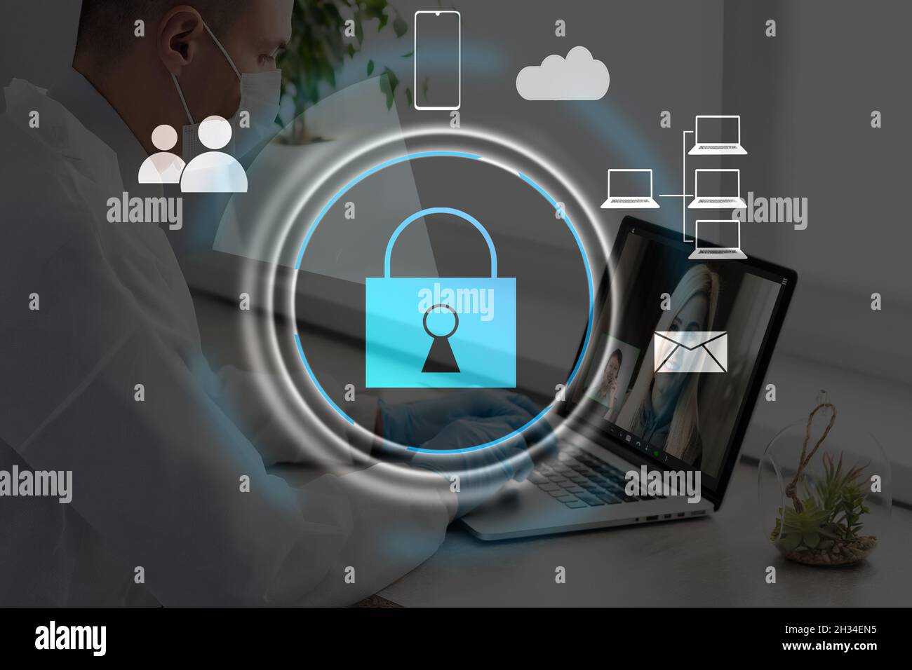Digital cybersecurity and network protection concept. Virtual locking ...
