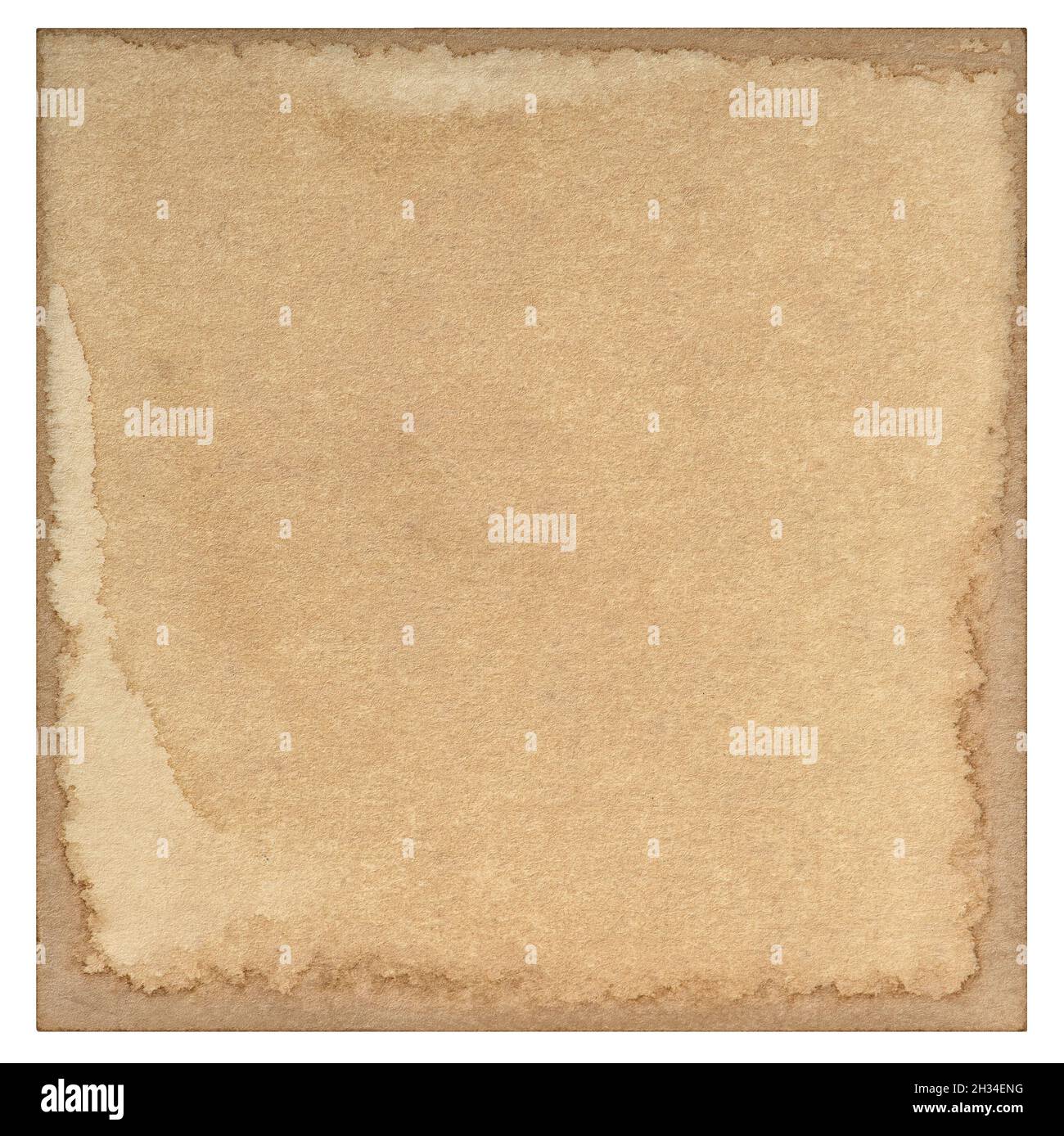 Used paper sheet. Old cardboard card with stains isolated on white ...