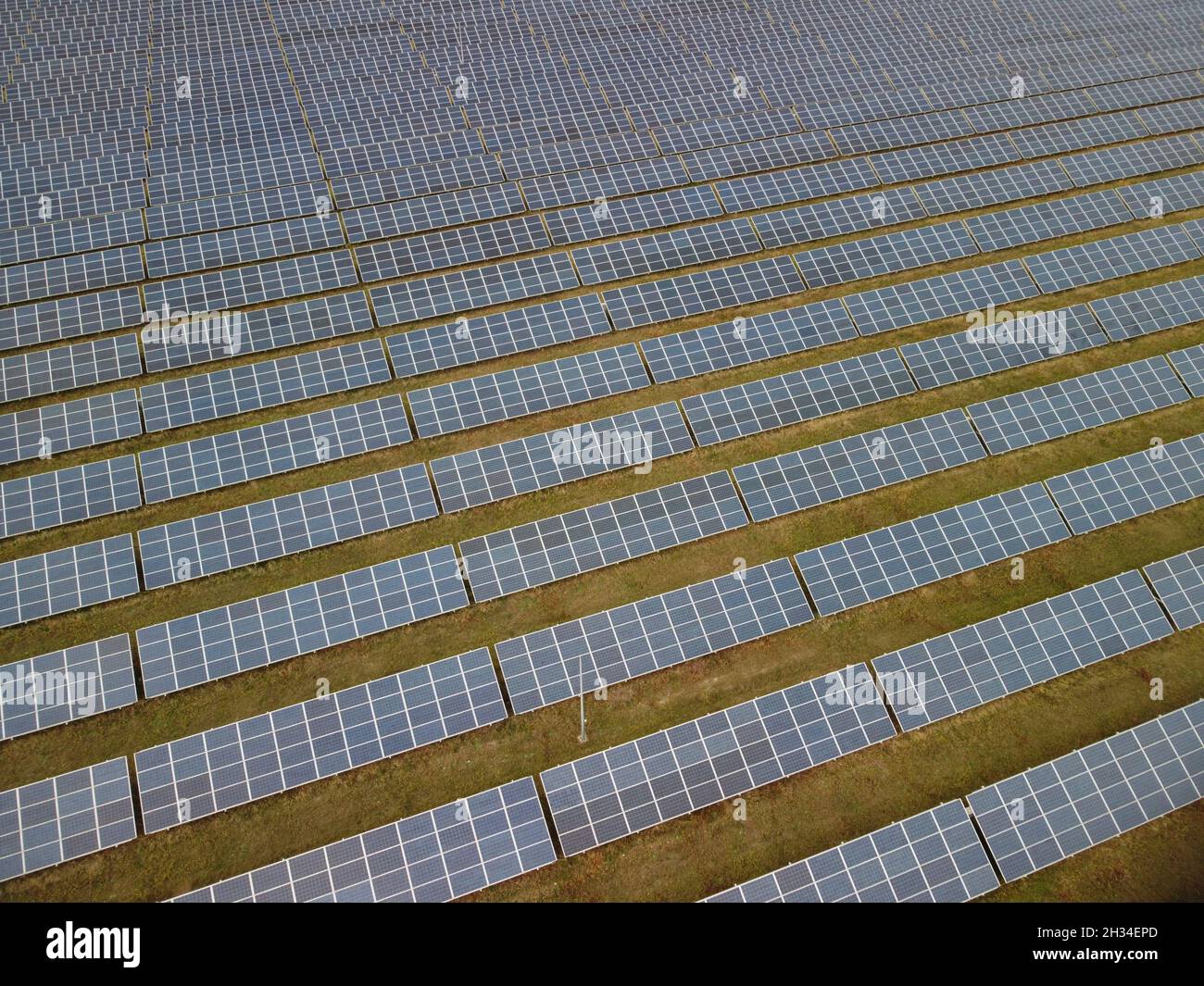 Aerial top view of a solar panels power plant. Photovoltaic solar ...