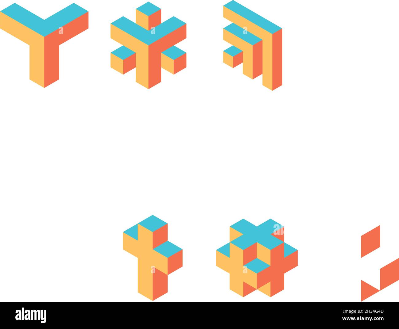 Abstract object of cubes. Retro colored. Isometric 3D vector object ...