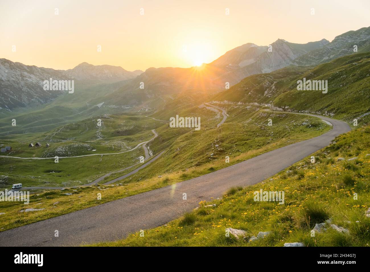Sunset at Sedlo pass in Durmitor National park, village Zabljak ...