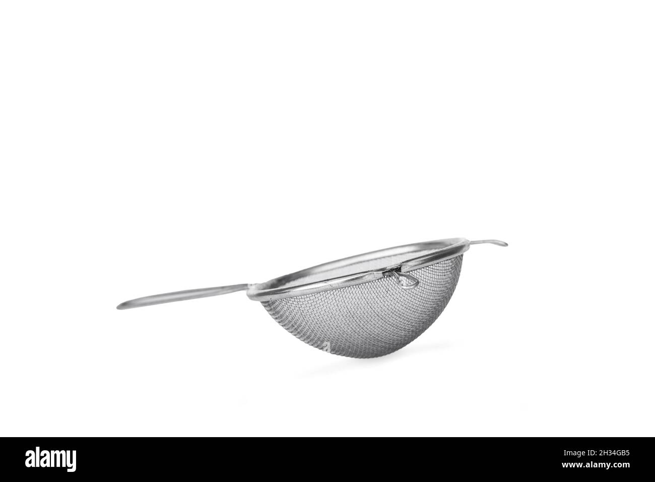 Fine mesh stainless steel strainer on a white background Stock Photo ...