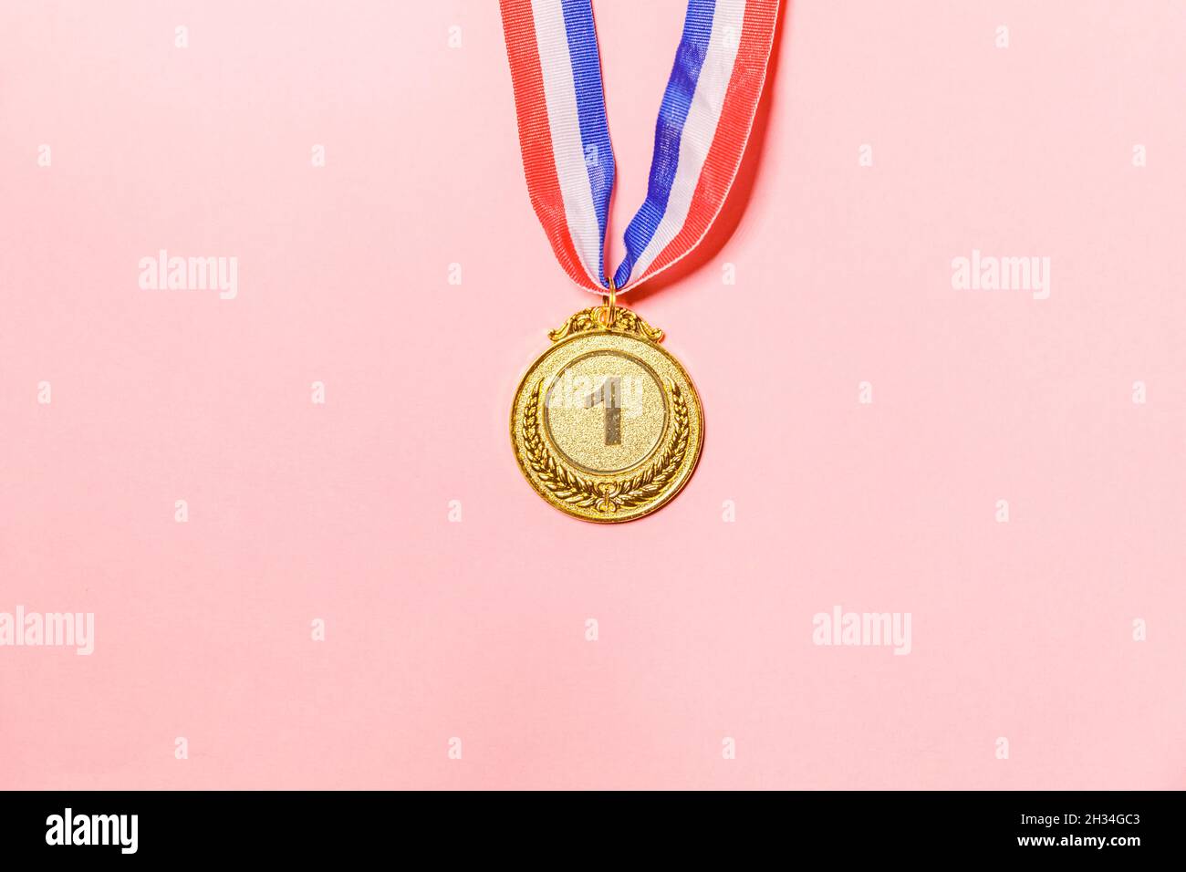 Simply flat lay design winner or champion gold trophy medal isolated on ...