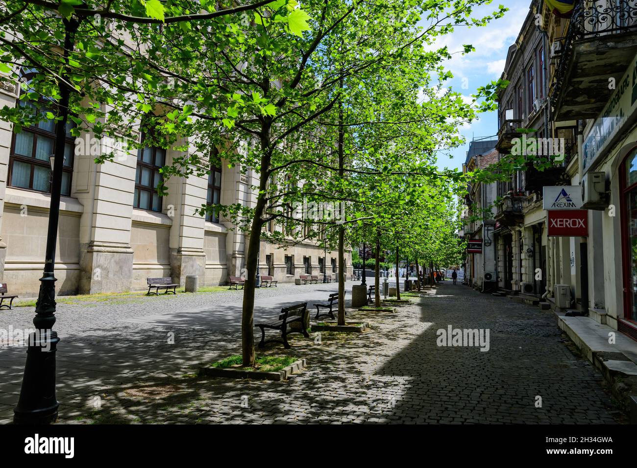Bucharest, Romania - 6 May 2021: Old buildings with bars and ...