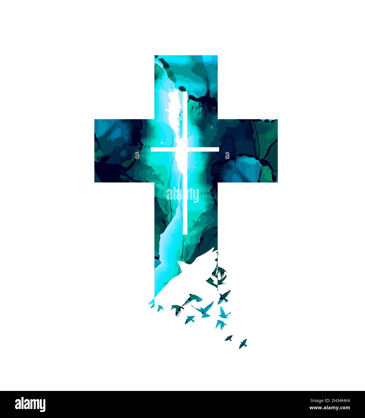 A blue cross of flying birds. Vector illustration Stock Vector Image ...