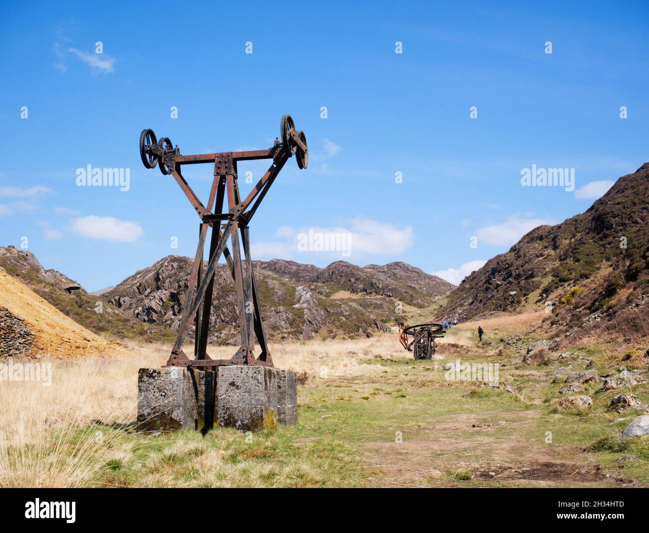 The remains of pylons from past copper mining activities in Cwm Bychan ...