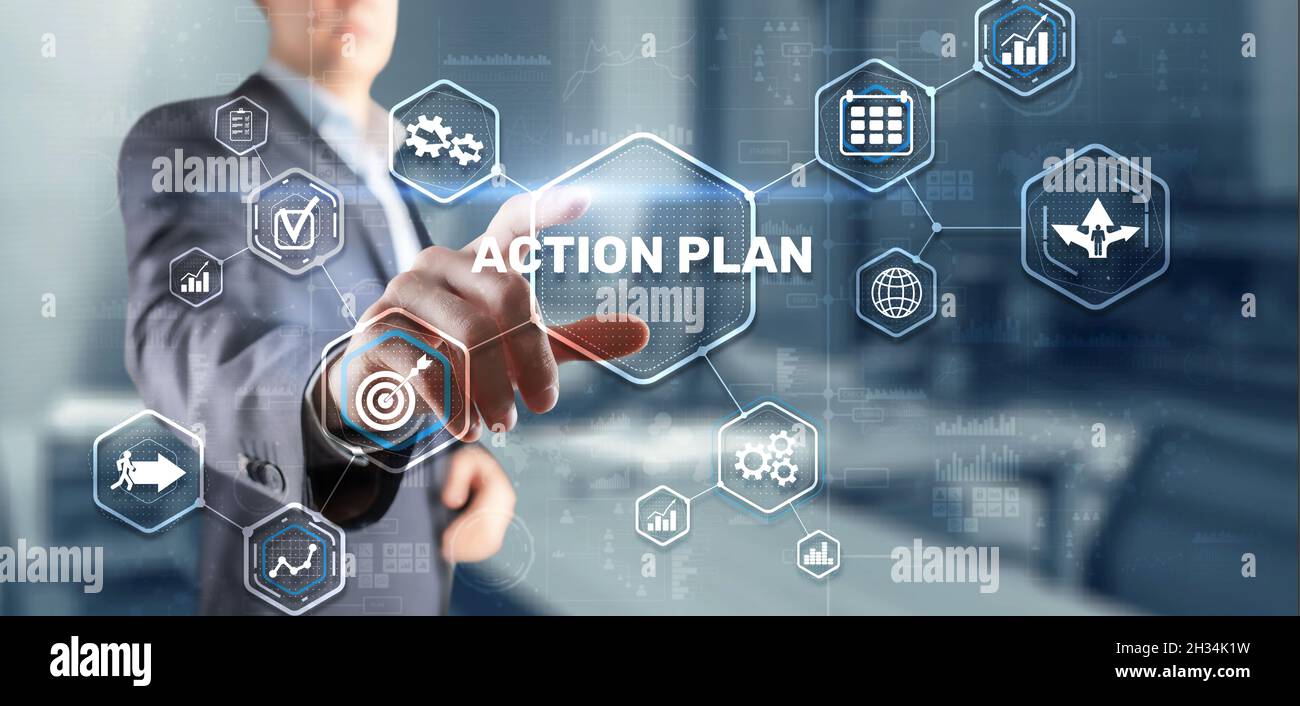 Business Action Plan strategy concept on virtual screen. Time ...